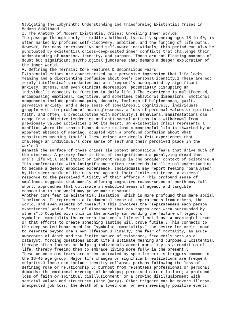 Existential Crisis Insight Synthesis | PDF | Psychology | Psychological ...