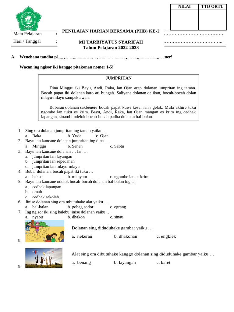 Soal PHB 2 BHS Jawa Kelas 2 | PDF