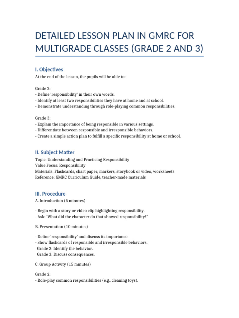 GMRC Multigrade Lesson Plan | PDF