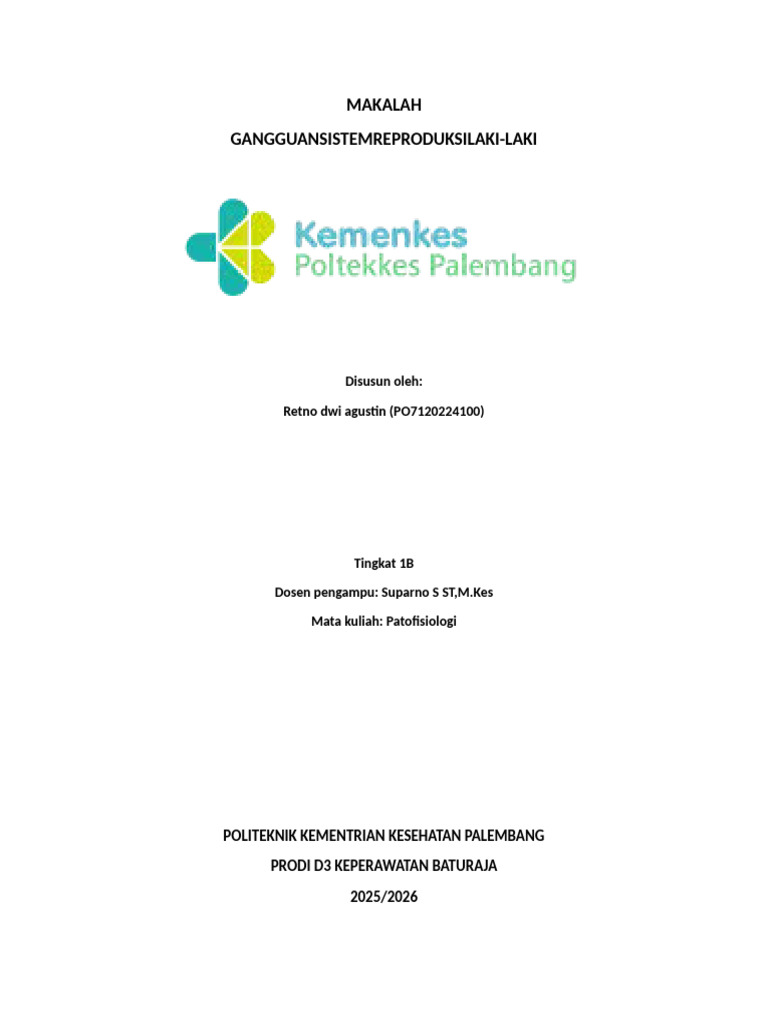 Patofisiologi, Gangguan Sistem Reproduksi Laki-Laki, RETNO DWI AGUSTIN | PDF
