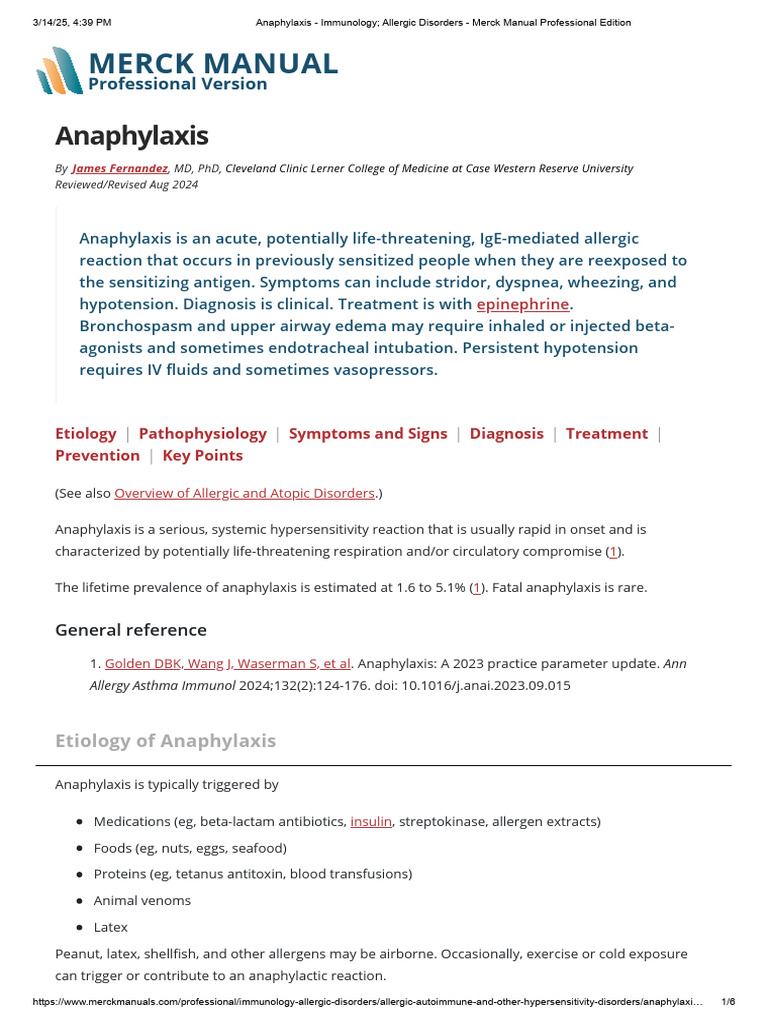 Understanding Anaphylaxis Symptoms & Treatment | PDF | Allergy | Allergen