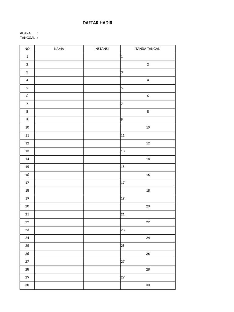 Absensi Daftar Hadir | PDF