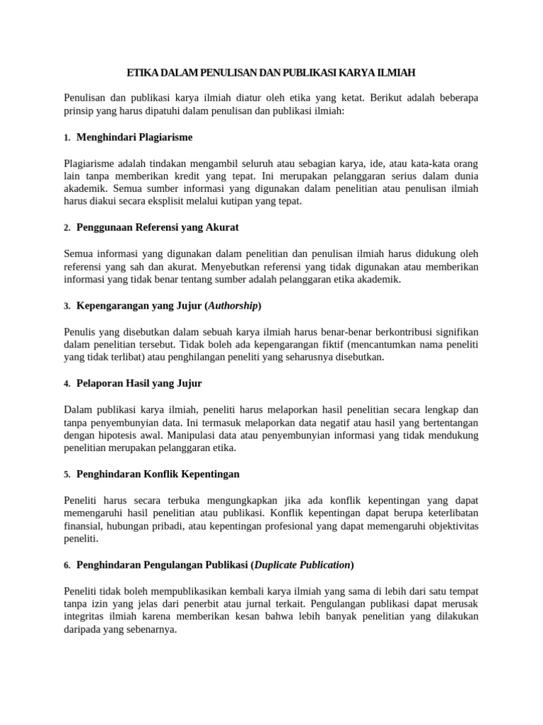 ETIKA DALAM PENULISAN DAN PUBLIKASI KARYA ILMIAH | PDF