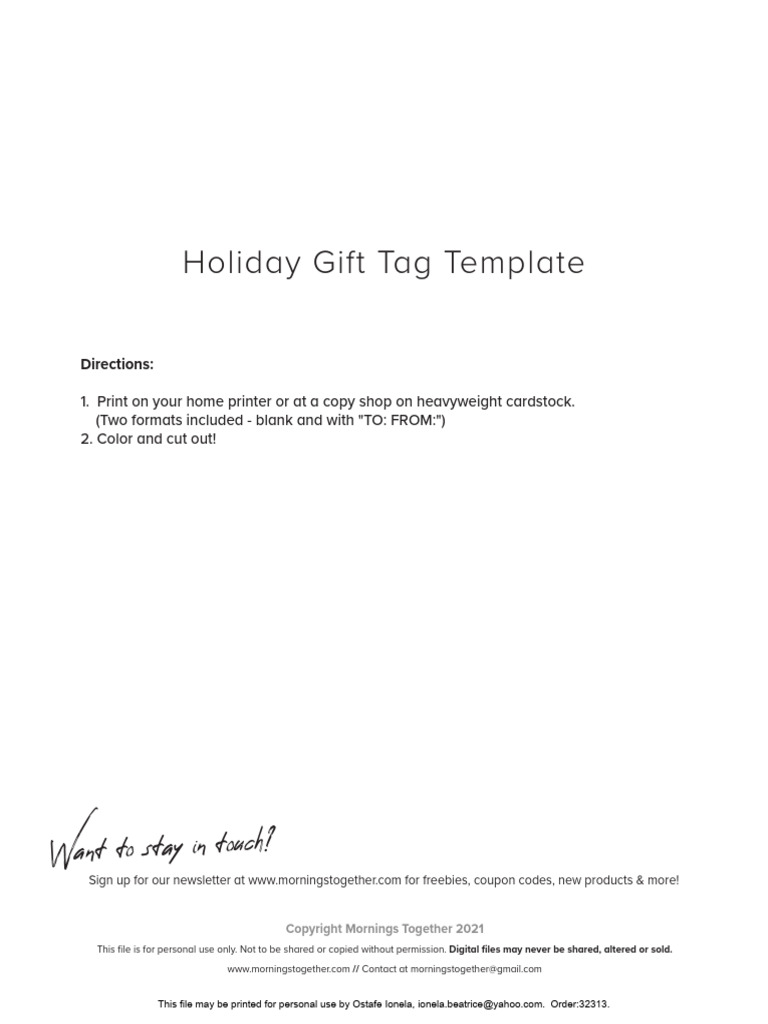 Holiday Gift Tag Template | PDF