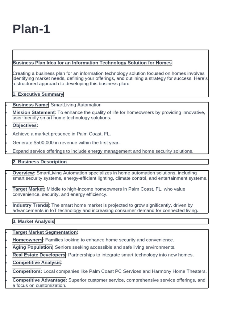 Business Plan Idea For An Information Technology Solution For Homes ...