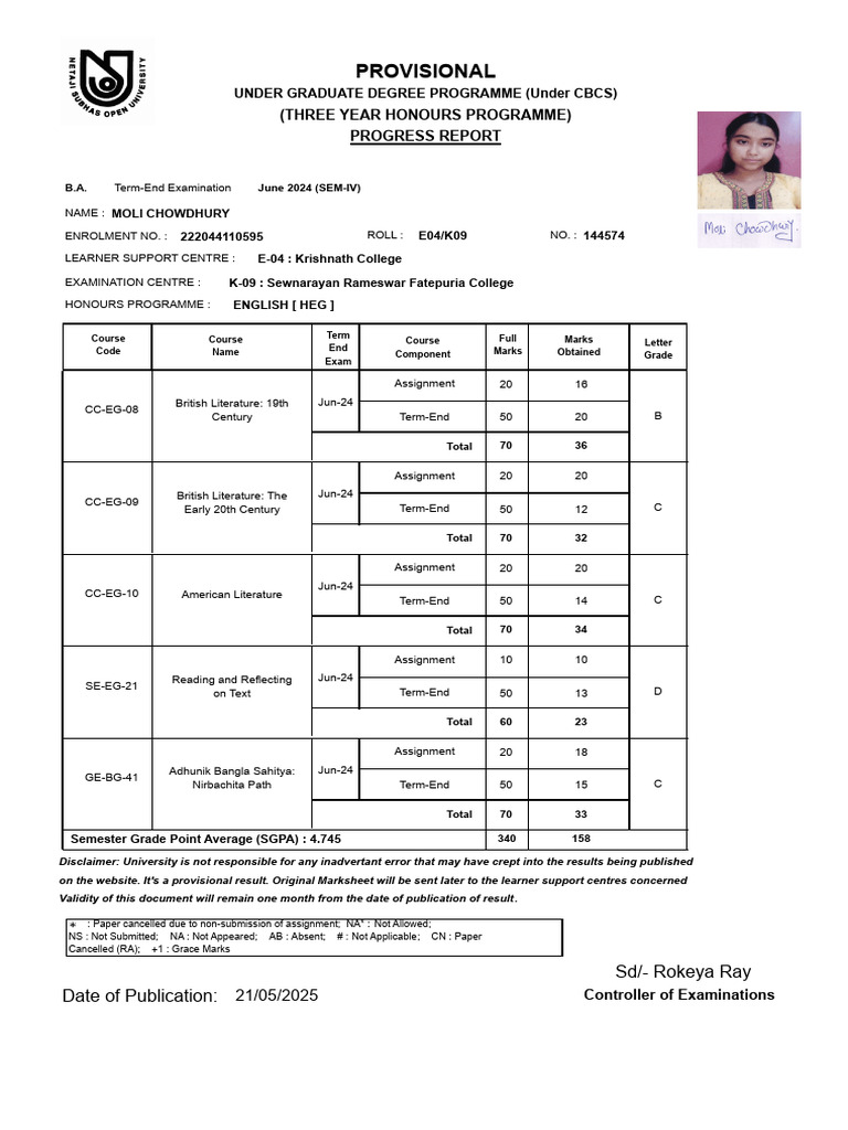 ProgressCard 22204411059521 05 2025 | PDF | Educational Stages ...