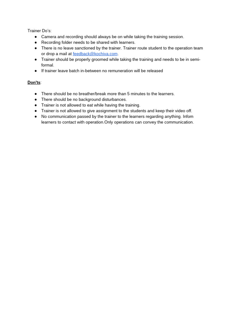 Essential Trainer Guidelines for Sessions | PDF