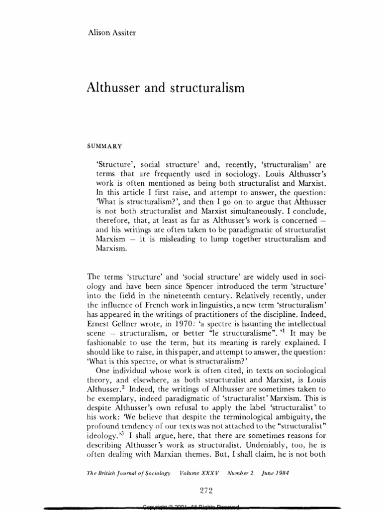 Althusser and Structuralism | PDF | Louis Althusser | Value (Economics)