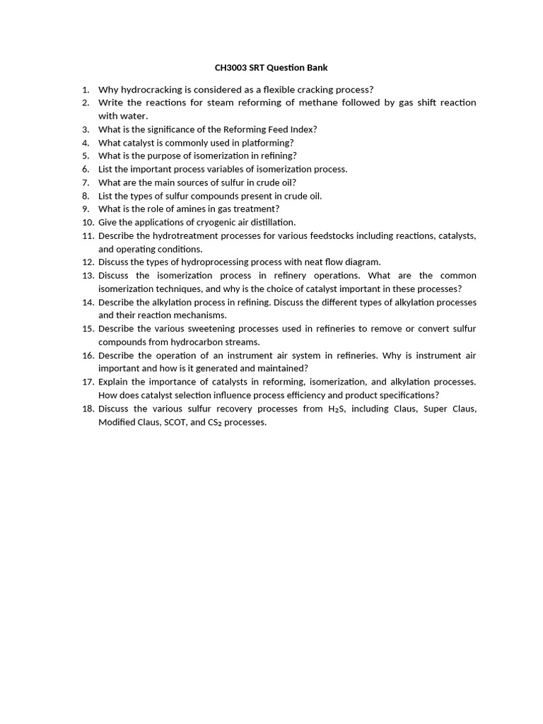 CH3003 SRT Question Bank | PDF