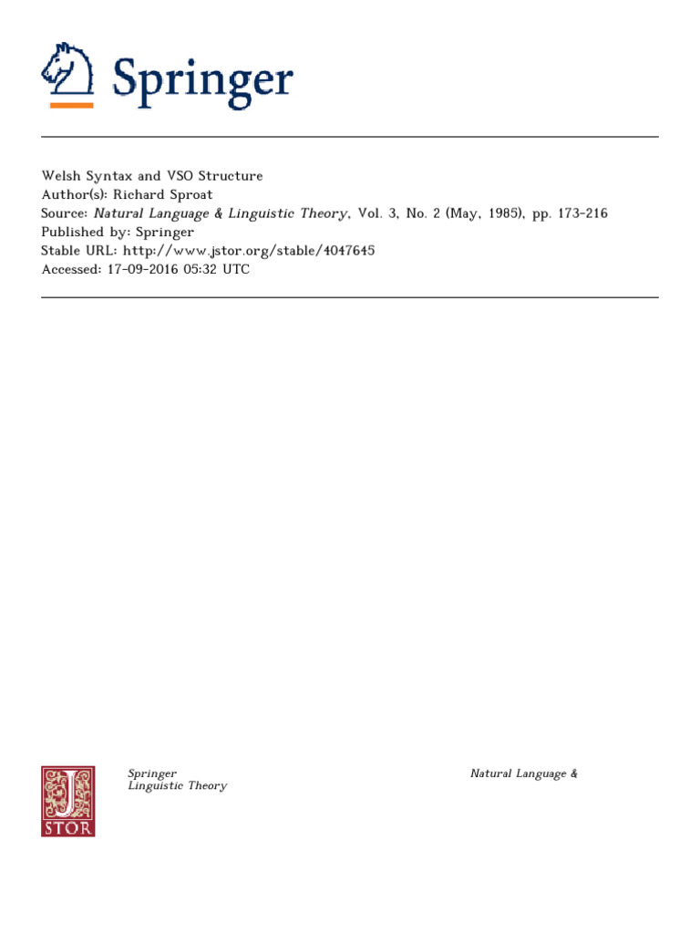 welsh syntax and VSO structure | PDF | Syntax | Subject (Grammar)