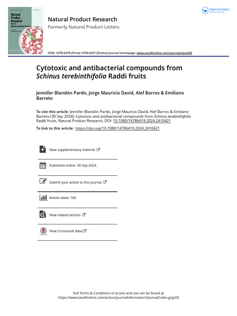 Cytotoxic and Antibacterial Compounds From Schinus Terebinthifolia ...