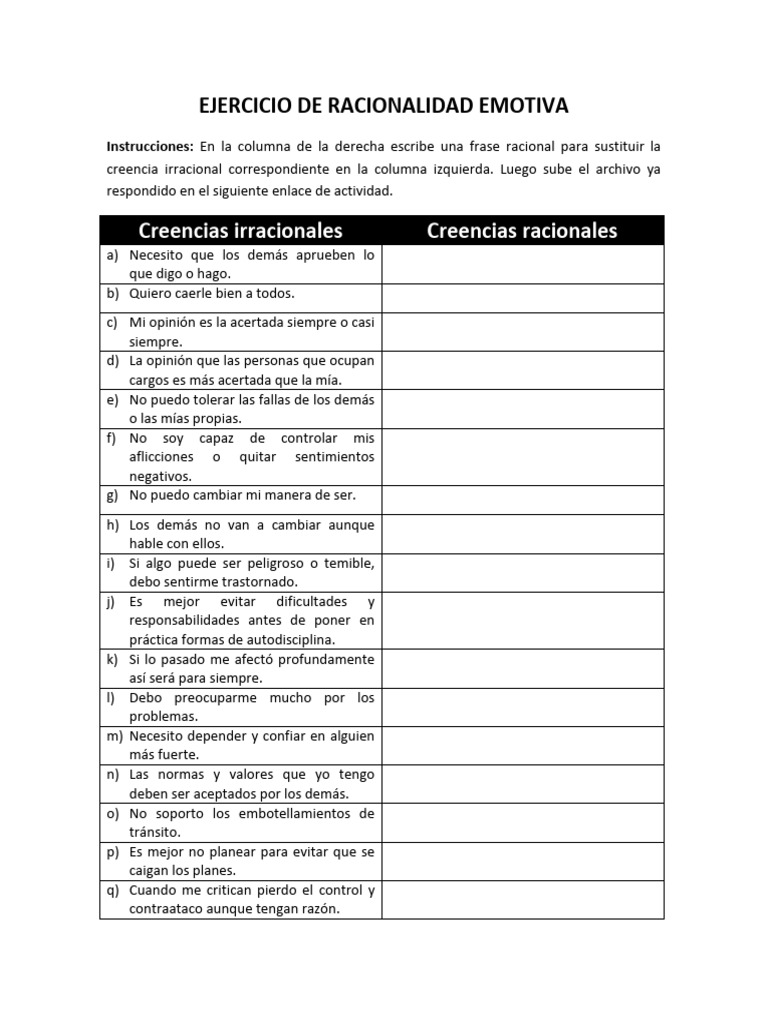 Ejercicio de Racionalidad Emotiva1maría | PDF