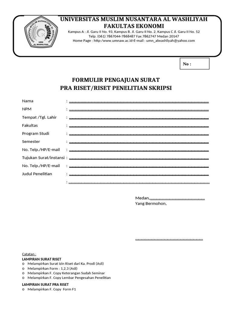 Formulir Surat Riset | PDF