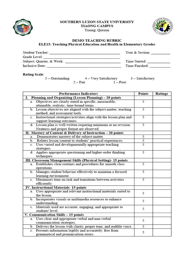 Ele13-Demo Teaching - Rubric | PDF | Lesson Plan | Teachers