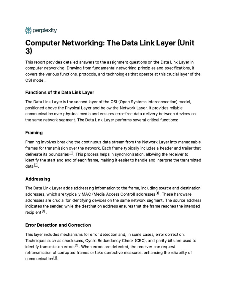Data Link Layer Functions Explained | PDF | Error Detection And ...