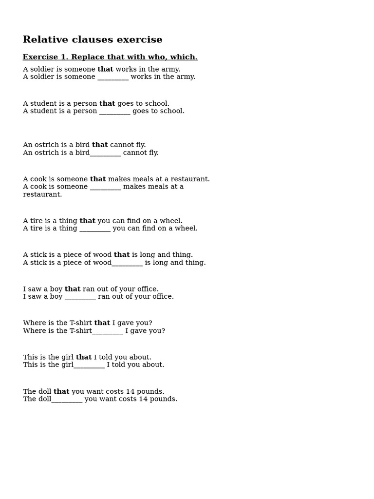Relative Clauses - Exercise | PDF