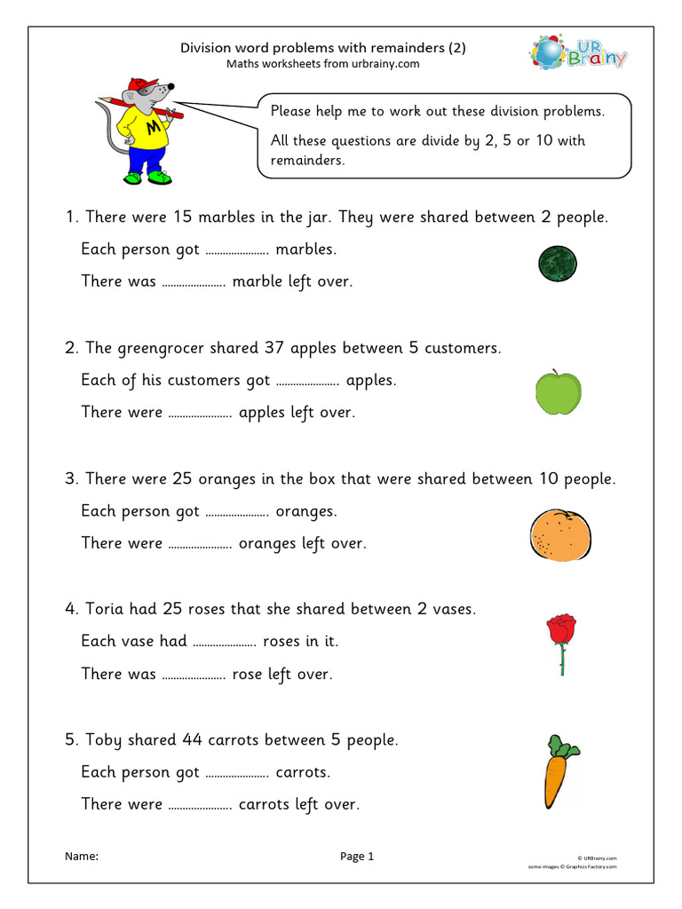 Division Word Problems with Remainders | PDF