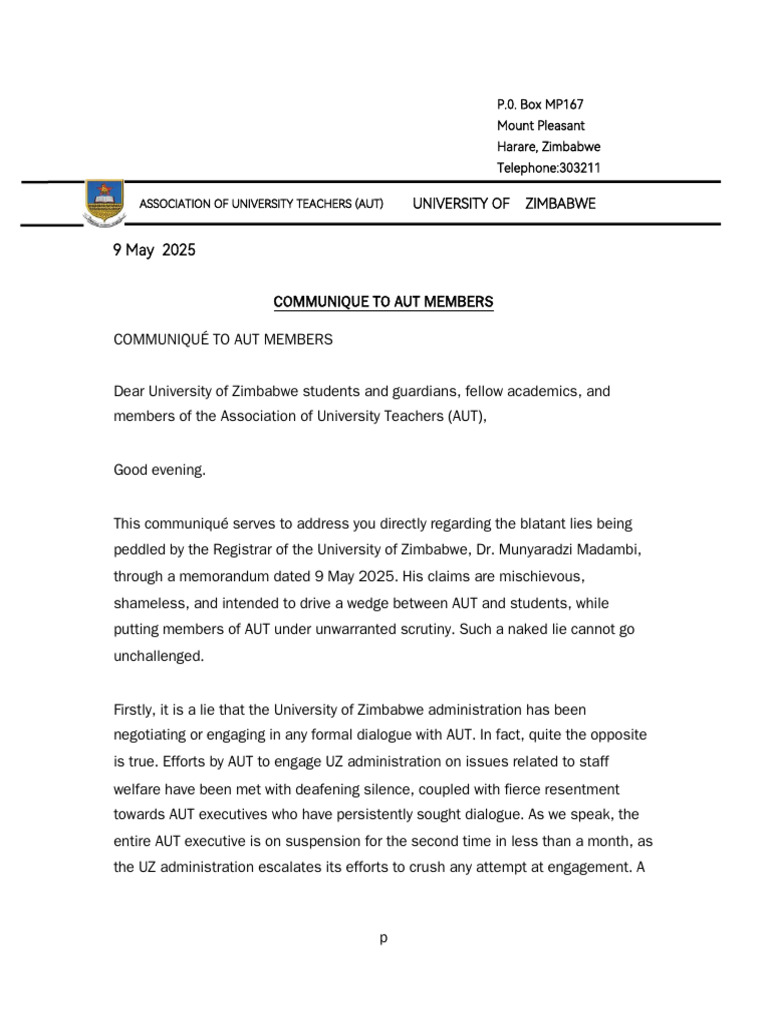 AUT Executive Communique 9 May 2025 | PDF | Trade Union