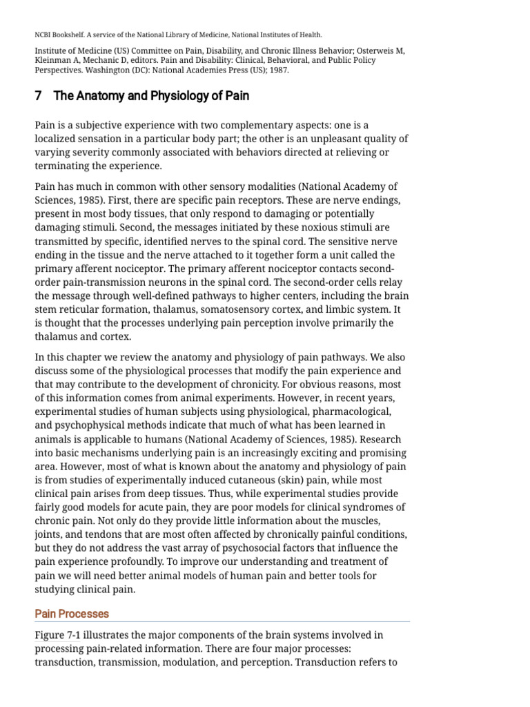 The Anatomy and Physiology of Pain - Pain and Disability - NCBI ...