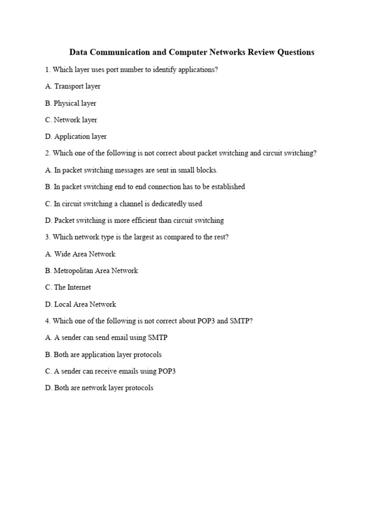 Data Communication and Computer Networks Multiple Choice Questions | PDF | Computer Network ...
