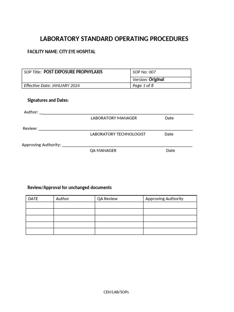 Post Exposure Prophylaxis SOP Guide | PDF | Medical Specialties ...