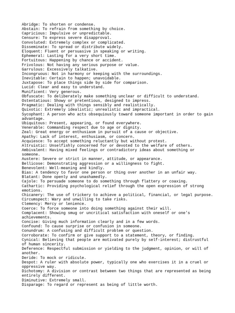 SAT Vocabulary List Expanded With Meanings | PDF | Anger | Reason