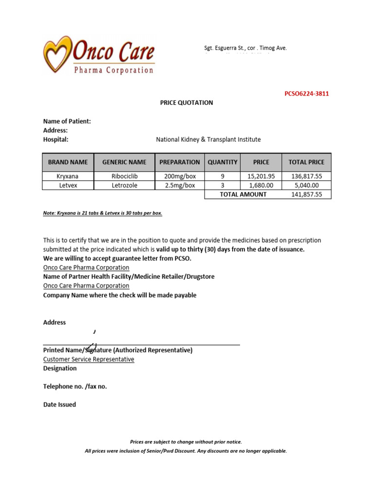 Letvex Letrozole Price Quotation | PDF | Pharmacology | Health Care