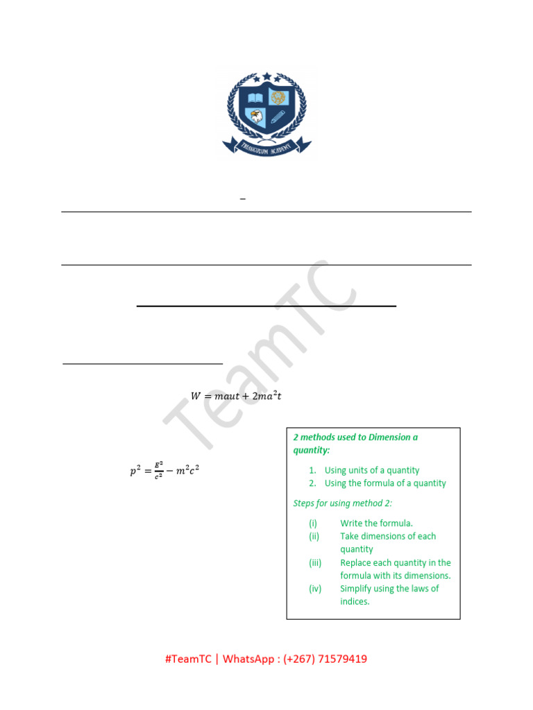 Dimensional Analysis Practice Set - Docx - 101743 | PDF | Acceleration | Force