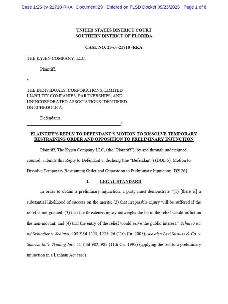 Kyjen Company v. Schedule A - Response To Motion To Dissolve | PDF ...