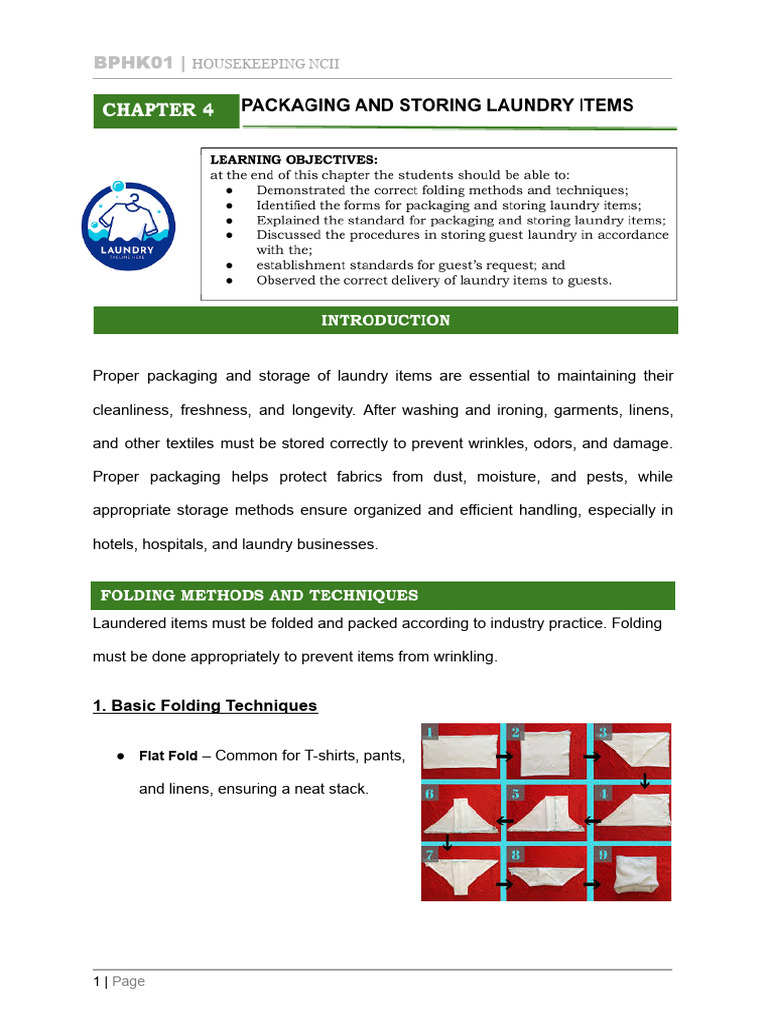 Housekeeping Ncii Chapter 4 | PDF | Housekeeping | Clothing