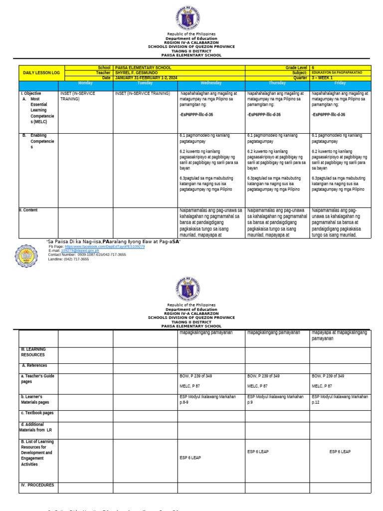 Q3 Week1 DLL Esp | PDF