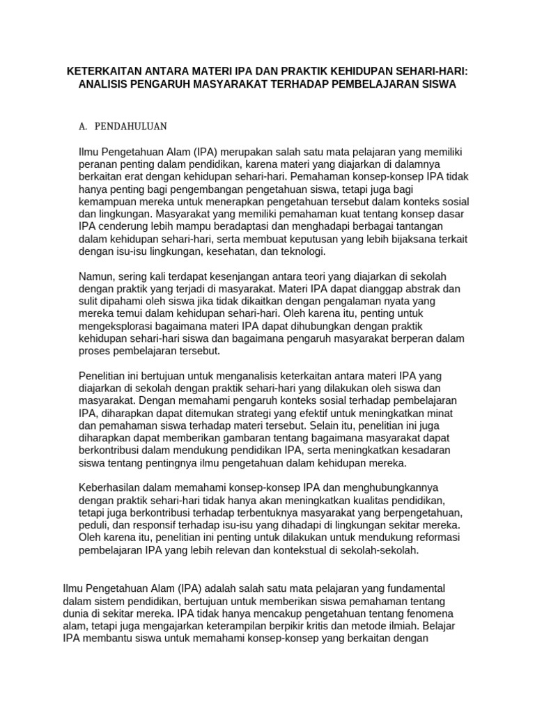 Keterkaitan Antara Materi Ipa Dan Praktik Kehidupan Sehari | PDF