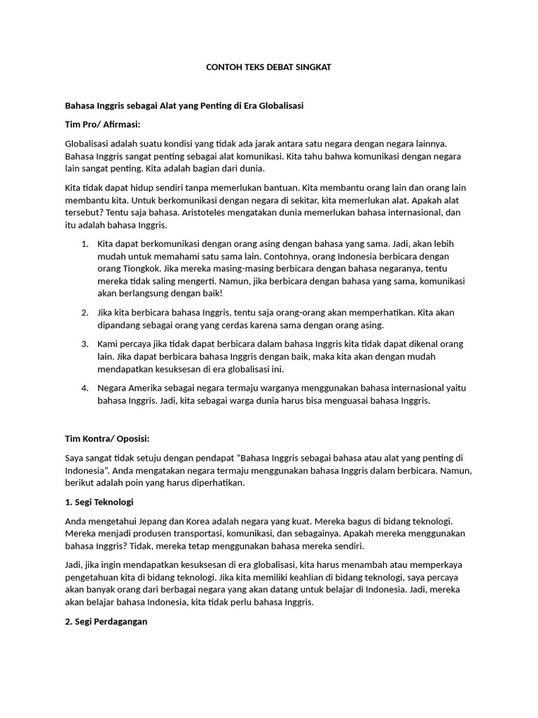 Contoh Teks Debat Singkat | PDF