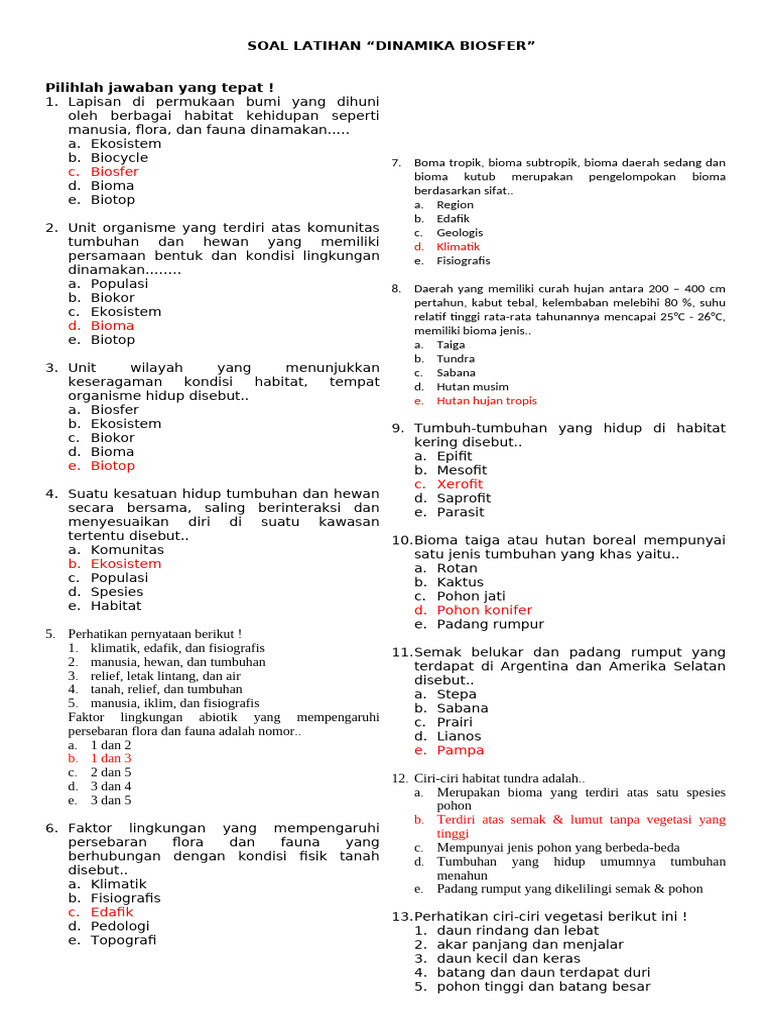 Pembahasan Soal Latihan Dinamika Biosfer | PDF