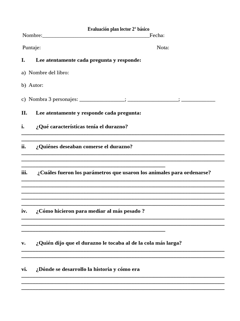 Pruebas Plan Lector 2° | PDF