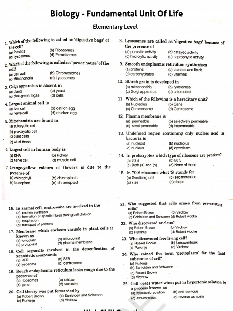 Fundamental Unit of Life - NTSE - 17.11.2021 (Bio) | PDF