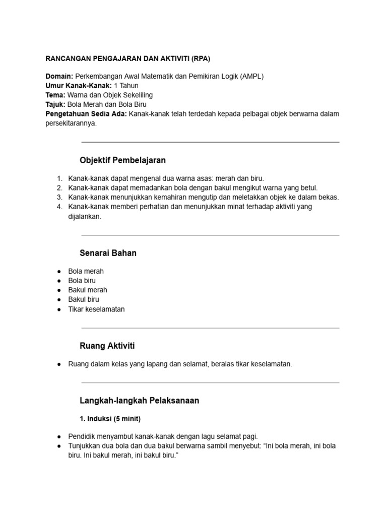 Contoh RPA Perkembangan AMPL 1 | PDF