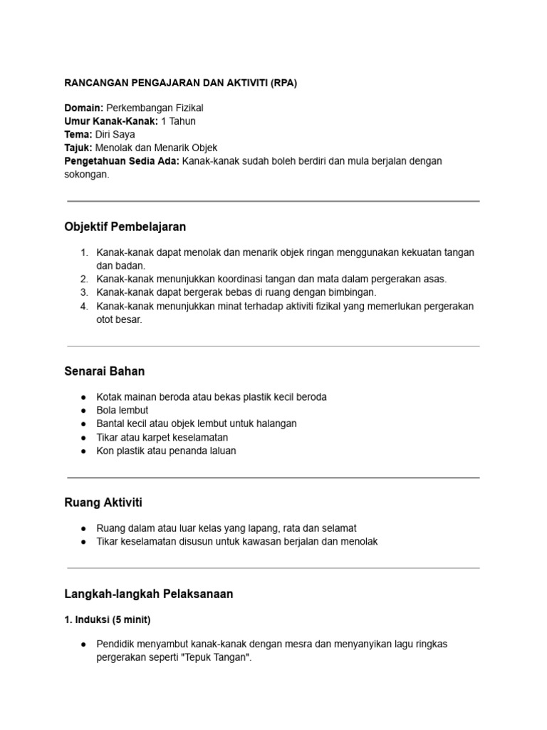 Contoh RPA Perkembangan Fizikal 1 | PDF