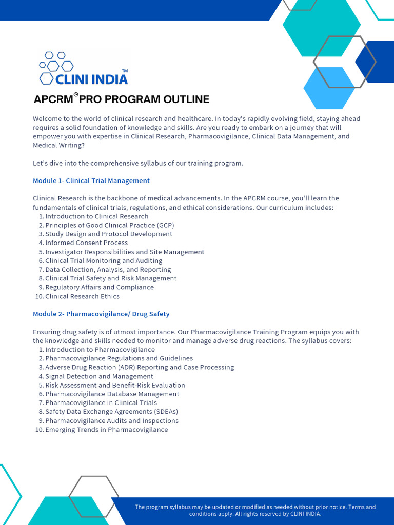APCRM Pro Program Outline | PDF | Pharmacovigilance | Clinical Trial
