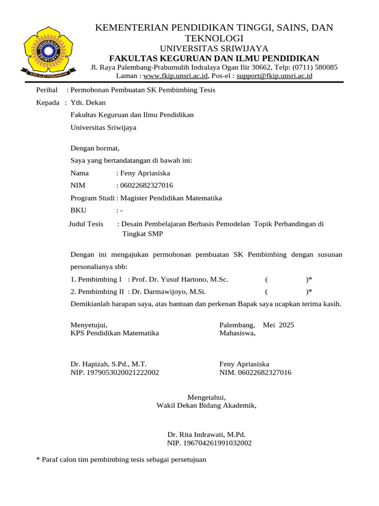 Permohonan SK Pembimbing Baru | PDF