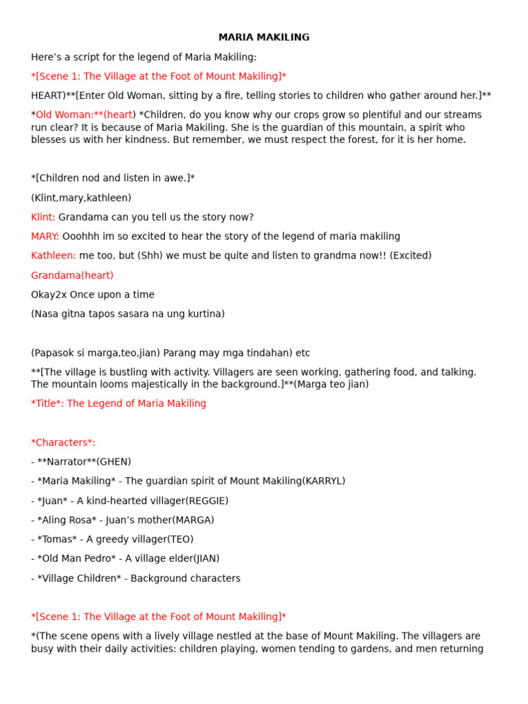 The Legend of Maria Makiling Script | PDF