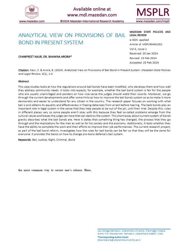 Provisions On Bail and Bond - A Review | PDF | Bail | Crime & Violence
