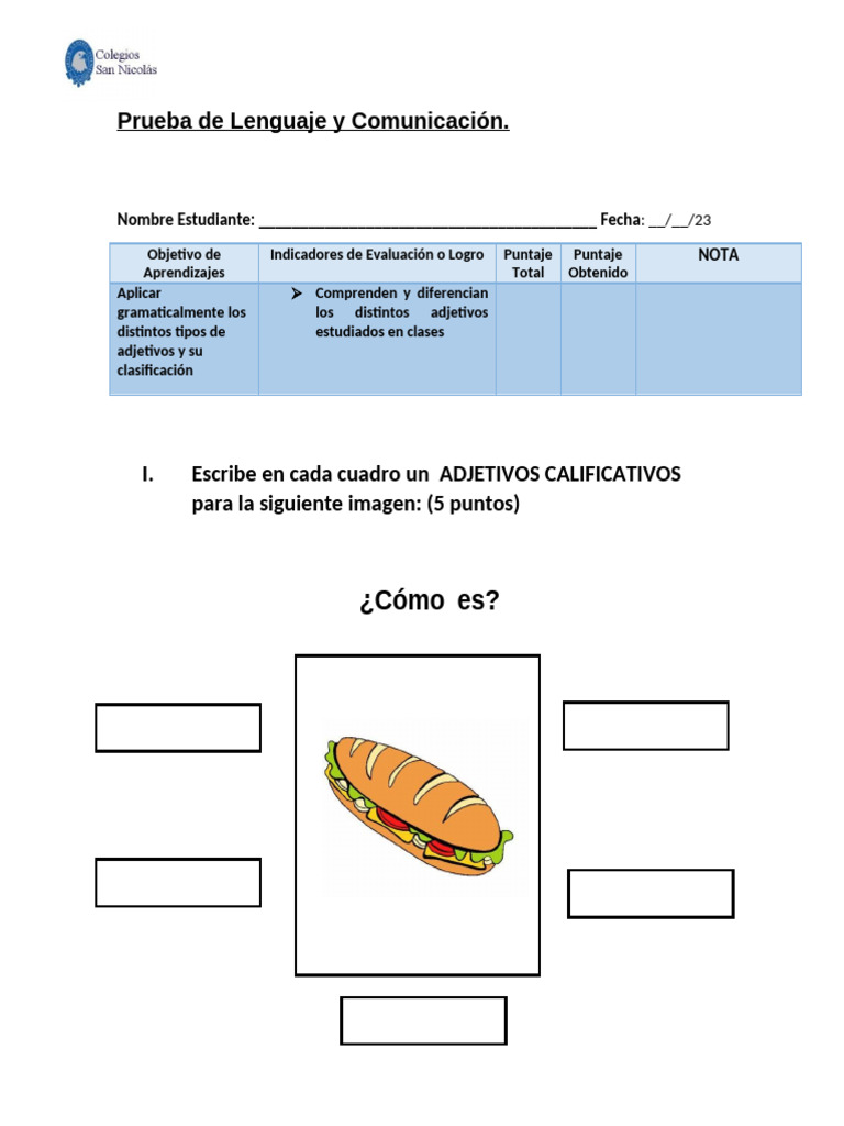 Evaluación de Adjetivos en Lenguaje | PDF | Adjetivo | Lingüística