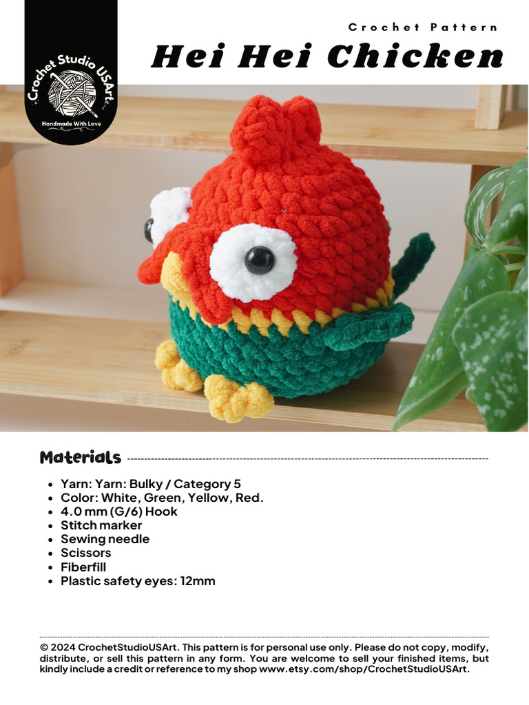 Hei Hei Chicken Crochet Pattern | PDF | Crochet | Folk Art