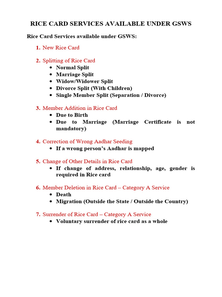 GSWS Rice Card Services Overview | PDF | Databases