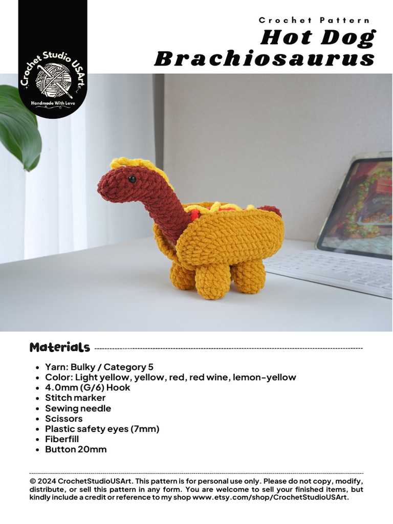 MA Hot Dog Brachiosaurus Crochet Pattern 9qtqva | PDF | Crochet | Textile Arts
