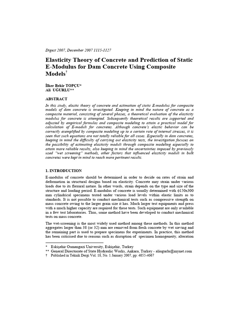 Elasticity Theory of Concrete and Prediction of Static E-Modulus For ...