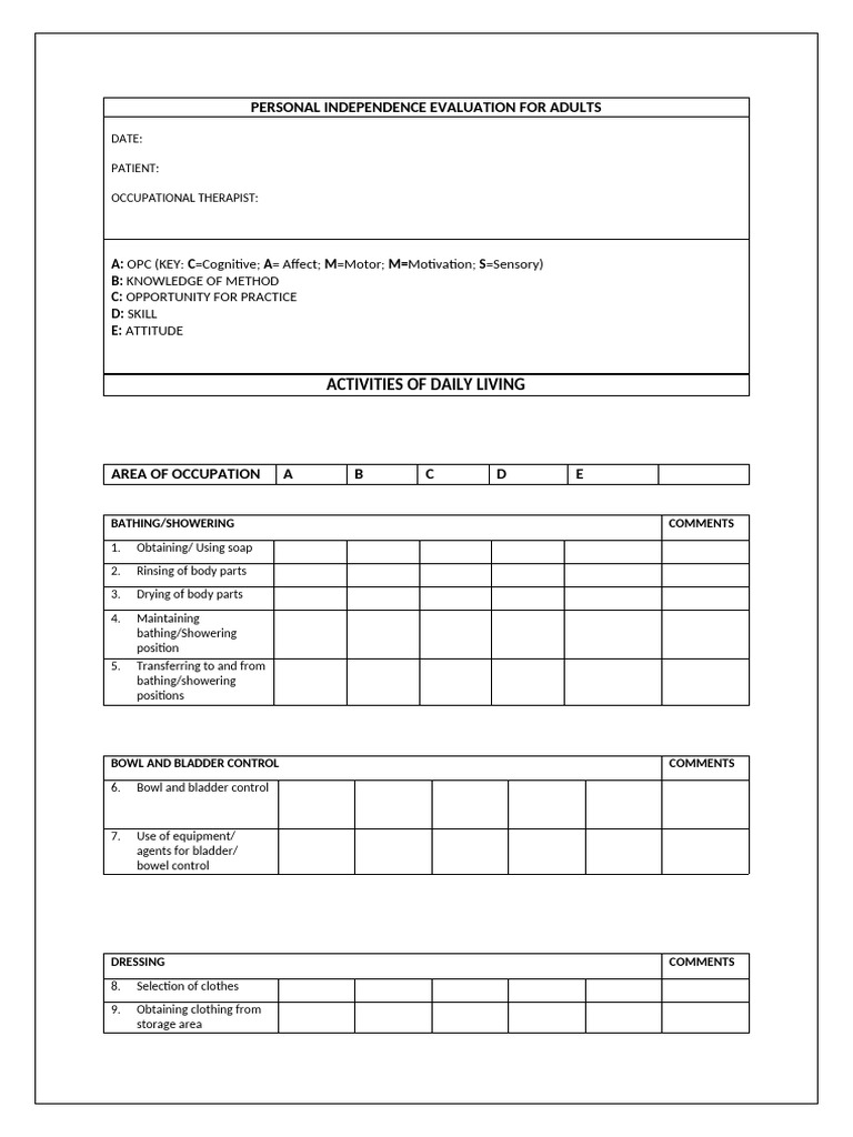 ASSESSMENT ADL AND iADL - Adult ADAPTED | PDF | Health Care