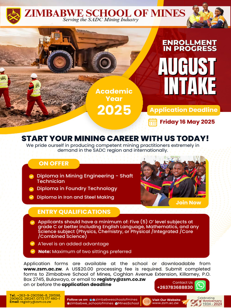 Zimbabwe School of Mines 2025 Intake Info | PDF