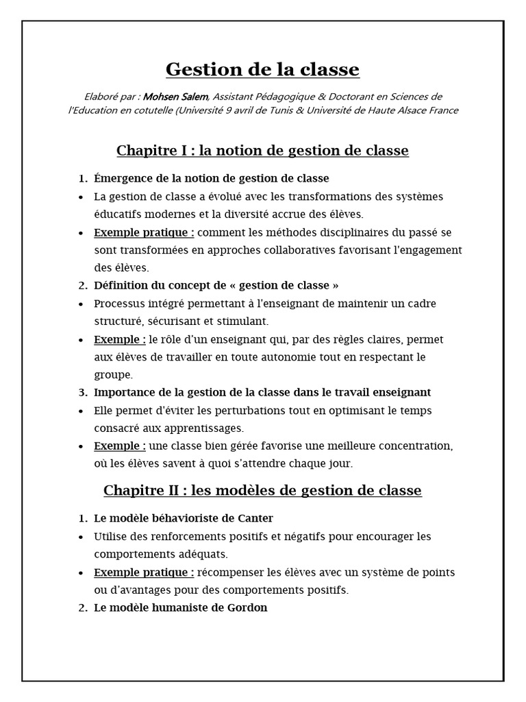 Modèles et pratiques de gestion de classe | PDF | Pédagogie | Psychologie